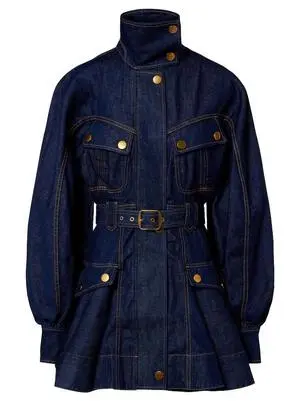 Zimmermann Luna Belted Denim Minidress - Blue