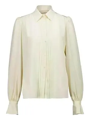 Valentino Garavani Pintuck-detail Puff-sleeve Blouse - Neutrals