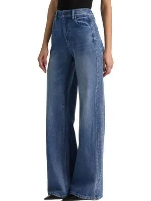 Alice + Olivia Embellished Wide Leg Jeans - Blue