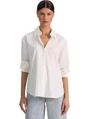Alice + Olivia Finely Embellished Oversized Button-down Shirt - White