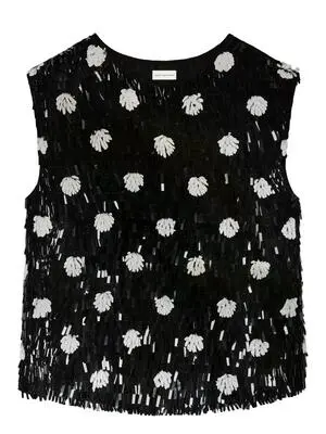 Dries Van Noten Embroidered Polka-dot Silk Top - Black