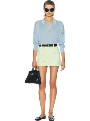 Renggli Silk Cashmere Boxy Long Sleeve Polo Top - Azure
