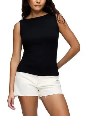 NUUDS Slinky Boat Neck Rib Tank Black