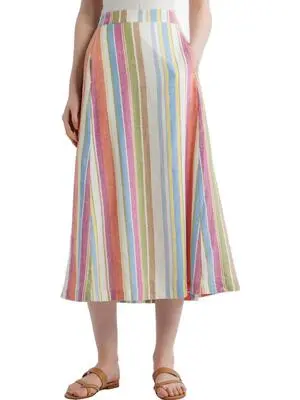 PENDLETON Striped Linen Blend Midi Skirt