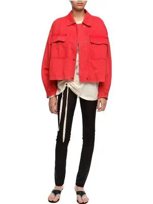 Bimba Y Lola Short Cropped Cotton Jacket With Press Studs - Red