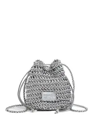 Bimba Y Lola Mini Plaited Crochet Leather Bucket Bag - Silver