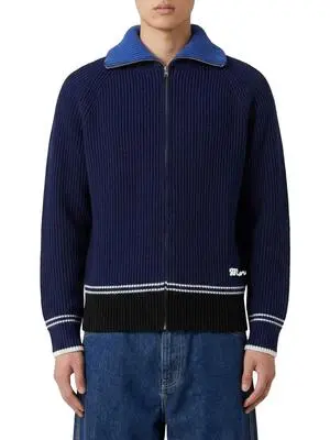 Marni Ribbed Zip-up Sweater With Contrast Collar - Blue