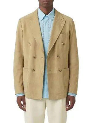 Canali Double-breasted Suede Jacket - Beige