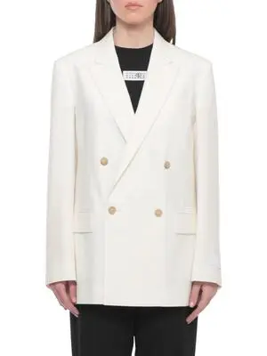 MAISON MARGIELA Double-breasted Virgin Wool Blend Blazer - Beige