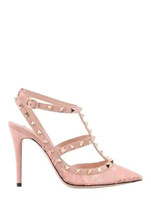 VALENTINO Valentino Garavani Rockstud Suede And Lace Slingback Pumps