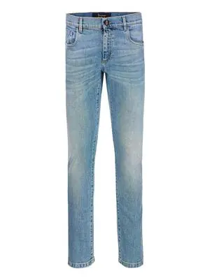 BILLIONAIRE Straight Leg Jeans With Leather Patch - Blue