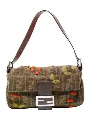 Fendi 1990s Floral Wool Shoulder Bag Brown