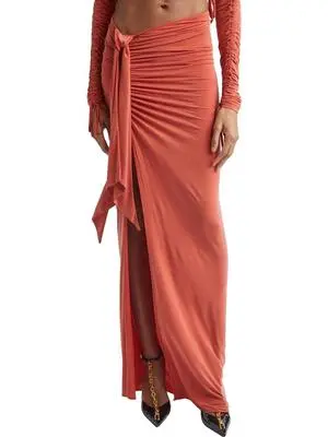 Balmain Side Drape Ruched Jersey Skirt Dark Red