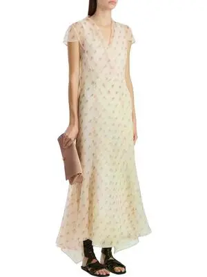 Khaite V-Neck Midi Dress Neutrals
