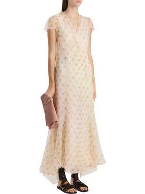 Khaite V-Neck Midi Dress Neutrals