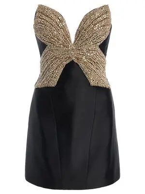 Costarellos Tala Butterfly-appliqued Mikado Mini Dress - Black