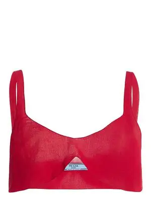 Prada Silk Crepe De Chine Cropped Bustier Top - Red