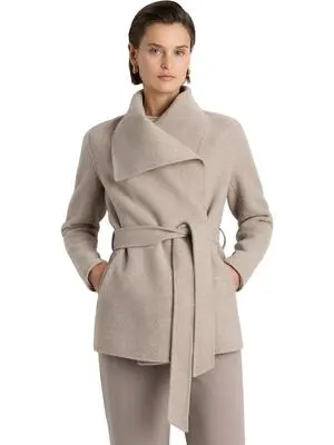 Quince Double-faced Merino Wool Draped Collar Short Wrap Coat - Oat