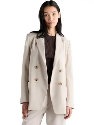 Quince Stretch Crepe Relaxed Double-breasted Blazer - Sand