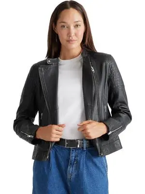 QUINCE Leather Café Racer Jacket