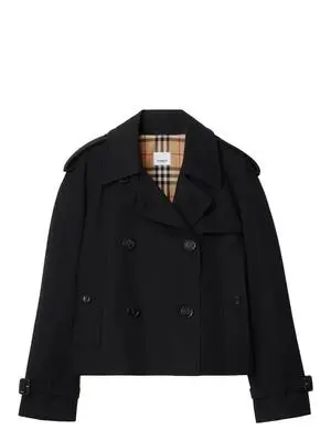 Burberry Cropped Gabardine Mayfair Trench Jacket Black