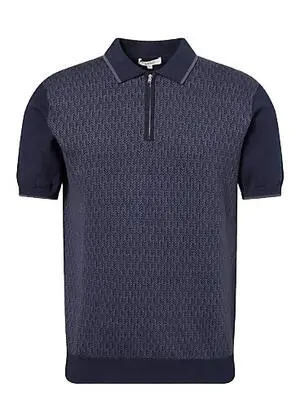 ARNE Herringbone Zip-up Cotton-knit Polo Top - Navy