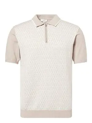 ARNE Herringbone Zip-up Cotton-knit Polo Top - Stone