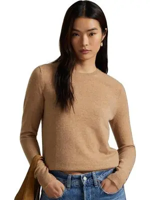Ralph Lauren Cashmere Crewneck Pullover Collection Camel Melange