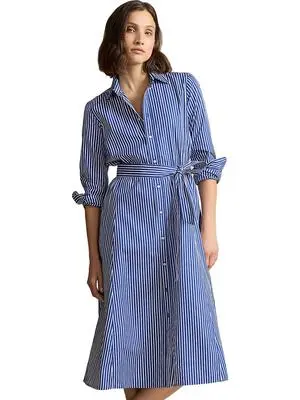 Ralph Lauren Striped Cotton Shirt Dress - Bright Navy & White