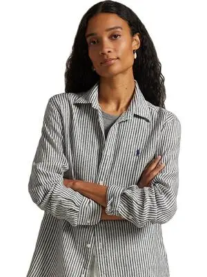Ralph Lauren Classic Fit Striped Linen Shirt - Polo Black/white
