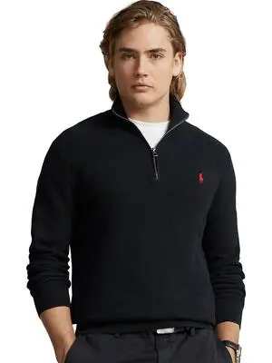 Ralph Lauren Mesh-knit Cotton Quarter-zip Sweater - Black