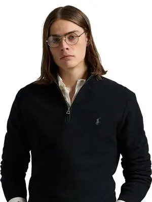 Ralph Lauren Mesh-knit Cotton Quarter-zip Sweater - Black