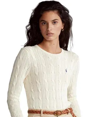 Ralph Lauren Cable-Knit Cotton Crewneck Sweater Cream