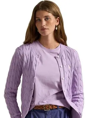 Ralph Lauren Cable-knit Cotton Crewneck Cardigan - Bright Aster