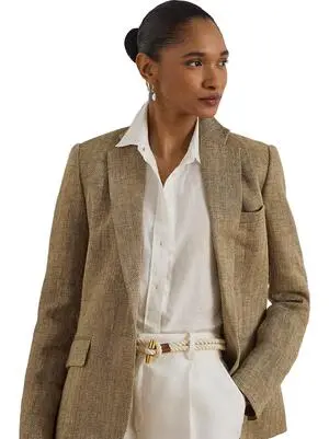 Ralph Lauren Linen Herringbone Blazer - Tan/cream Multi