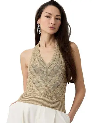 Ralph Lauren Cable-knit Silk Halter Top - Light Tan