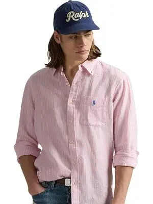 Ralph Lauren Classic Fit Striped Linen Shirt - Pink/white