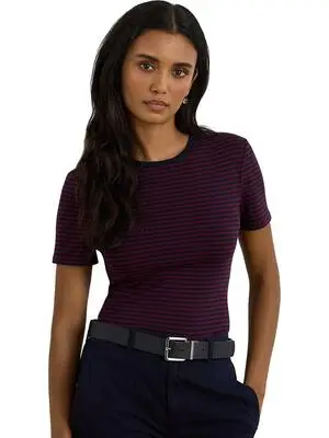 Ralph Lauren Striped Stretch Cotton Crewneck Tee - Dark Garnet/lauren Navy