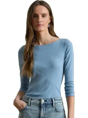 Ralph Lauren Rib-knit Cotton-blend Boatneck Tee - Blue Note
