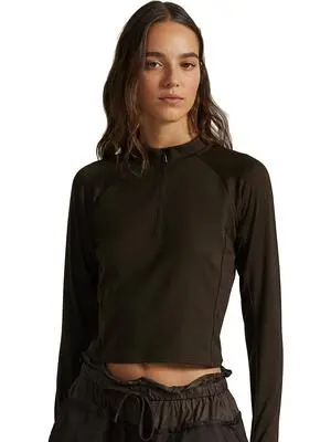 Ralph Lauren Sueded Jersey Cropped Half-zip Pullover - Dark Beech