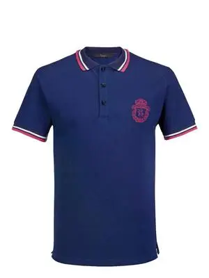 BILLIONAIRE Embroidered Crest Striped Polo Shirt - Blue