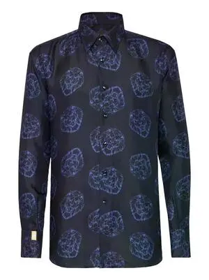 BILLIONAIRE Lion-print Crystal-button Shirt - Blue