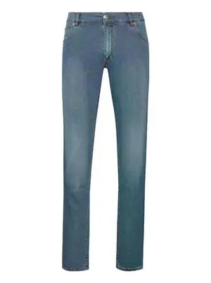 BILLIONAIRE Five-Pocket Jeans With Crest Embroidery Blue