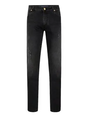 BILLIONAIRE Distressed Straight-leg Cotton Trousers - Black