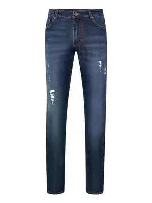 BILLIONAIRE Distressed-detailing Straight-leg Cotton Trousers - Blue