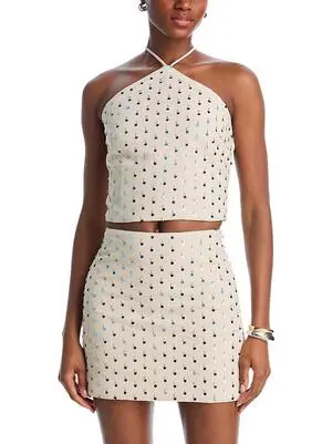 Line & Dot Sunstone Embellished Halter Top - Ecru