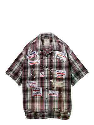 Mihara Yasuhiro Checked Appliquéd Shirt - Black