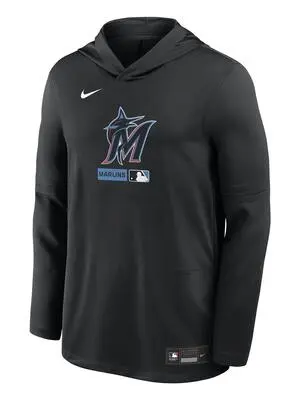 Nike Miami Marlins Authentic Collection Dri-fit Mlb Long-sleeve Hooded Top - Black