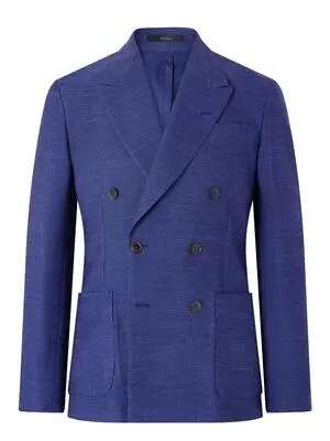 Paul Smith Wool, Linen And Silk-blend Double-breasted Blazer - Blue