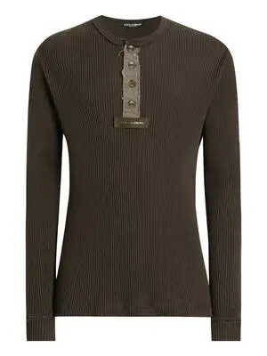 Dolce & Gabbana Ribbed Cotton Serafino T-shirt - Grey